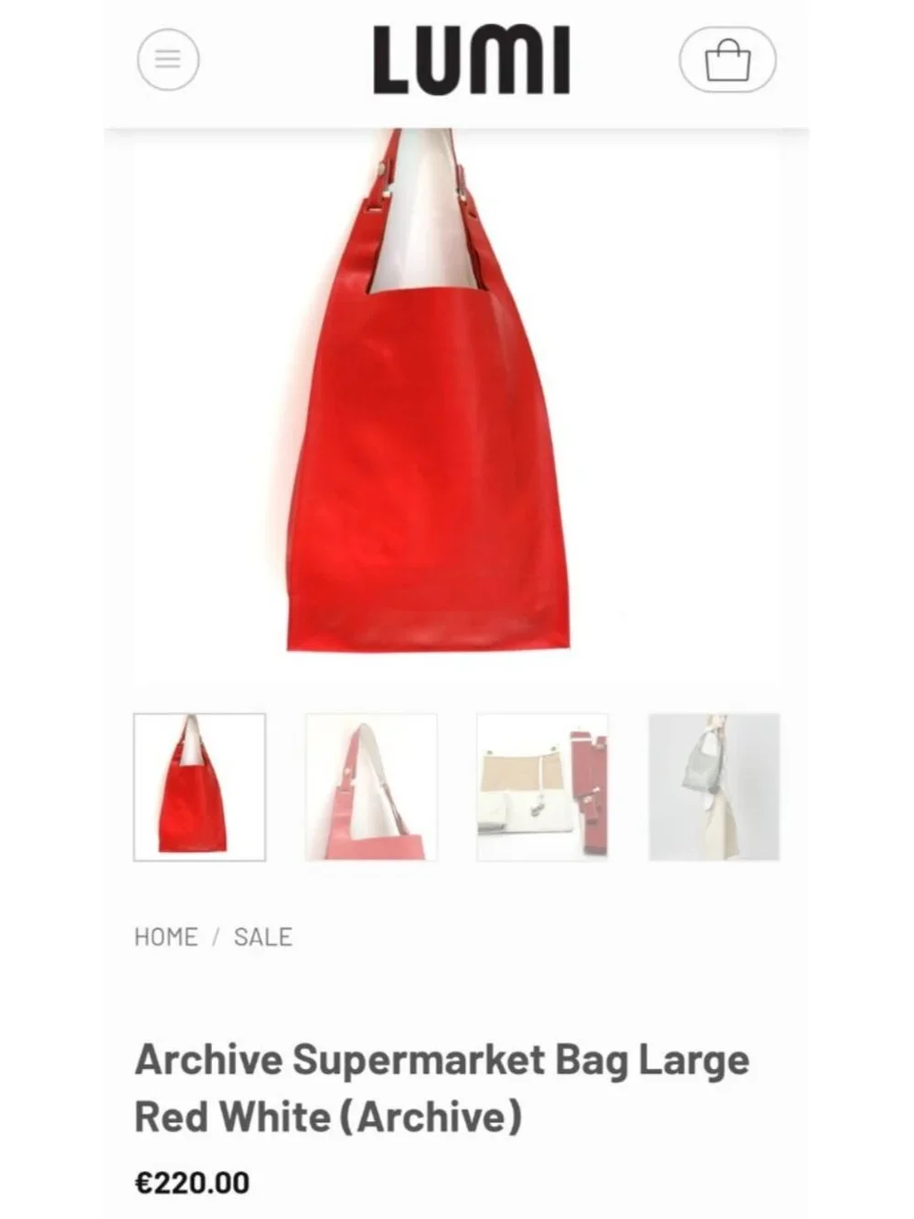 LUMI | Bags | Lumi Archive Supermarket Bag Large Red White Leather Tote ...